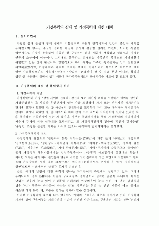 가정폭력의 실태 및 가정폭력에 대한 대책