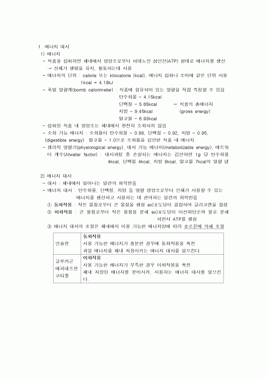 [영양학] 에너지 대사와 열량 균형