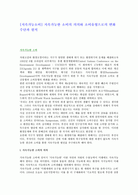 [지속가능소비] 지속가능한 소비의 의의와 소비유형으로의 변화수단과 원칙