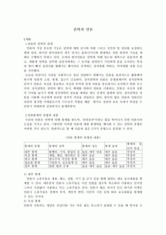 권력과 언론 레포트 자료