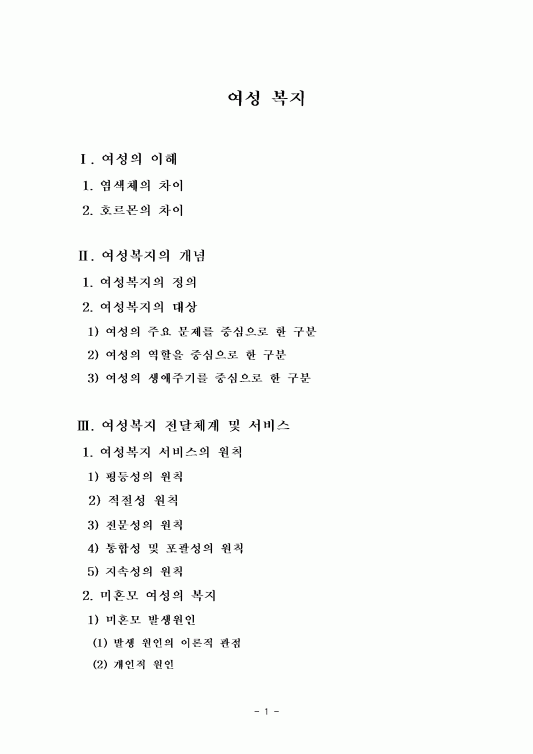 여성 복지 레포트 자료