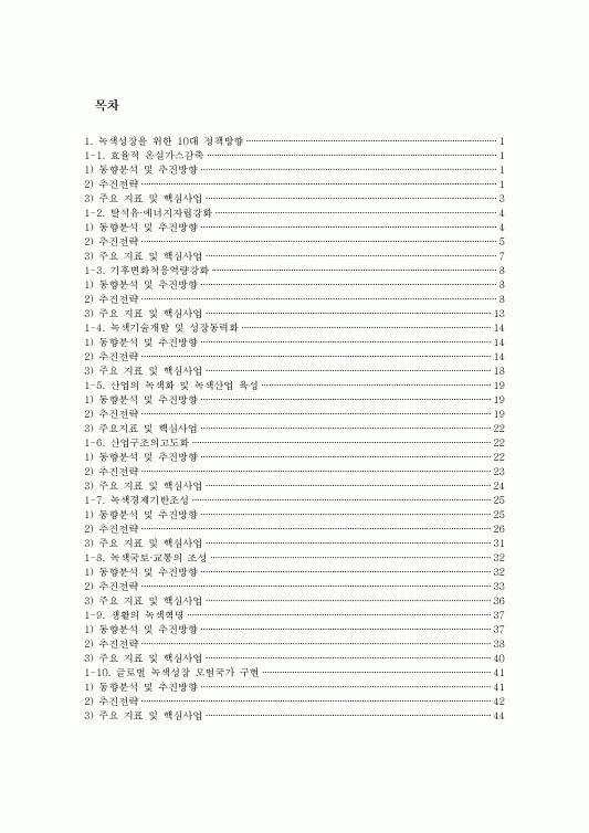 녹색성장을 위한 10대 정책방향