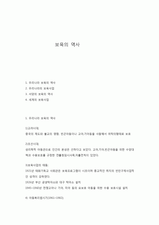 보육의 역사 레포트 자료