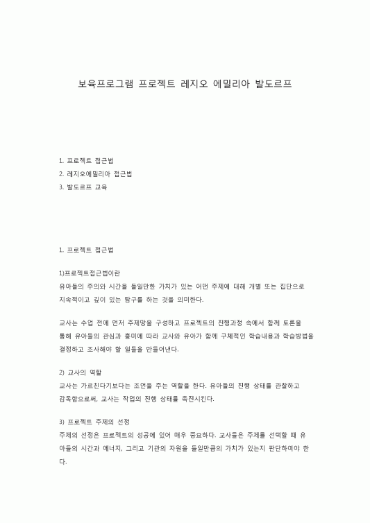 보육프로그램 프로젝트 레지오 에밀리아 발도르프