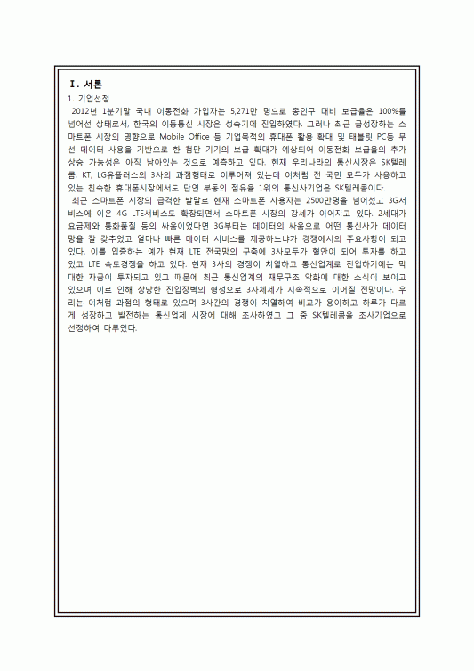 SK텔레콤 자본구조와 배당정책보고서