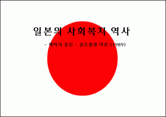 일본의 사회복지 역사 메이지 유신 ~ 골든플랜 이전 (1989) [근대적 빈곤형성 및 구빈정책 – 메이지 유신][1차 세계대전 후 1920~1944년대까지의 사회복지][전후 제 1기 (1945~1959)의 사회사업의 전개]