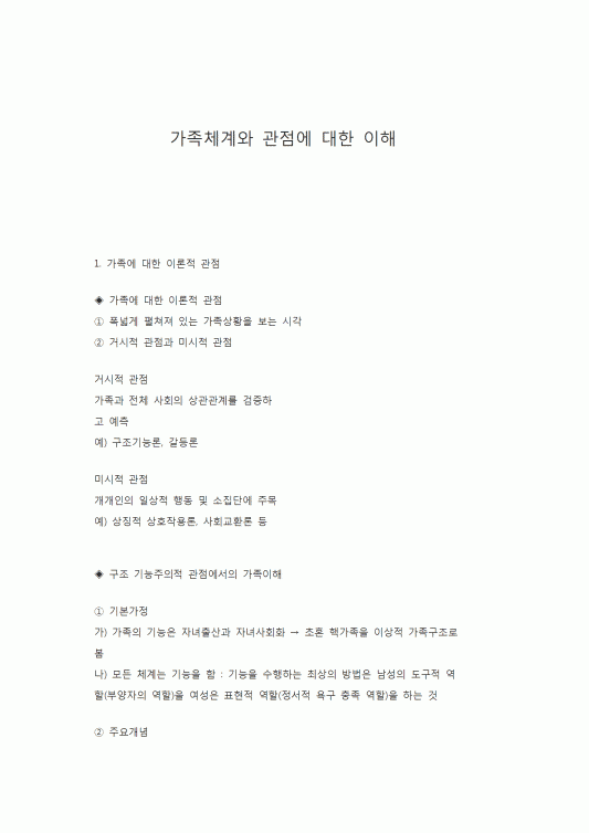 가족체계와 관점에 대한 이해