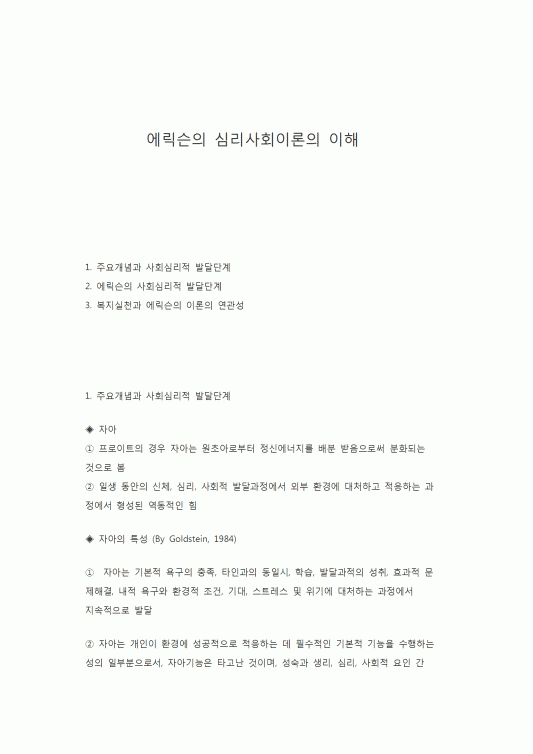 에릭슨의 심리사회이론의 이해