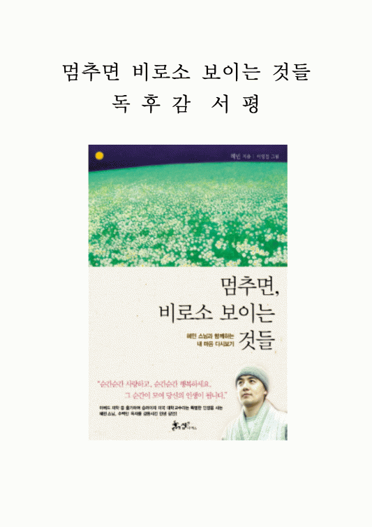 [독후감] 멈추면 비로소 보이는 것들 - 혜민 스님과 함께하는 내 마음 다시보기를 읽고