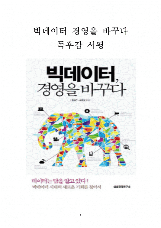 [독후감] 빅데이터 경영을 바꾸다 _ 함유근, 채승병