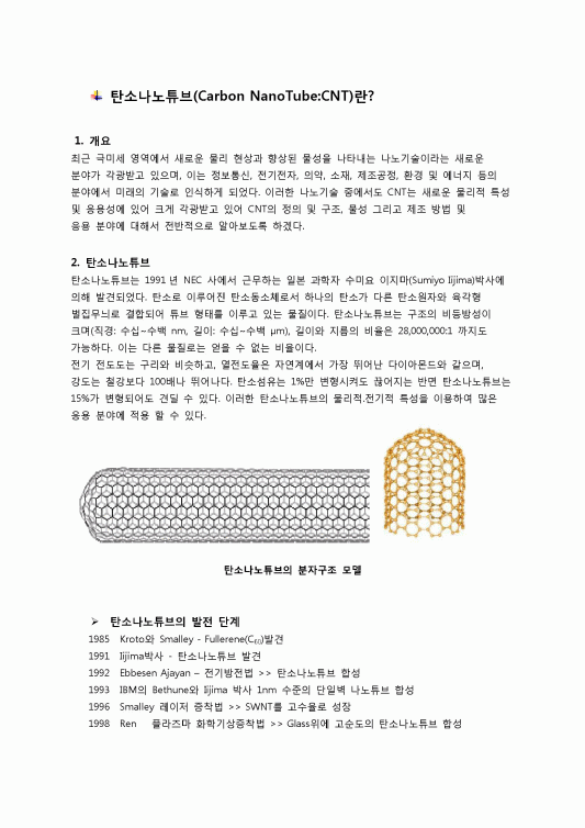 탄소나노튜브(Carbon NanoTube:CNT) - 구조 및 물성, 합성, 응용, 향후 과제