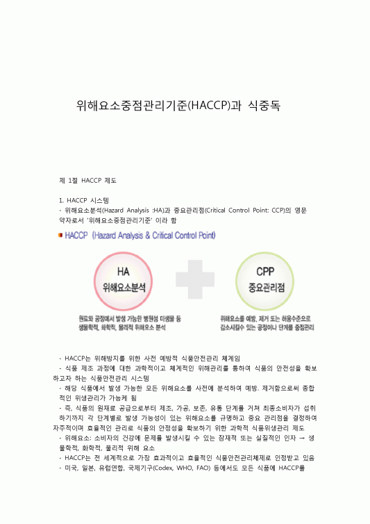 위해요소중점관리기준(HACCP)과 식중독