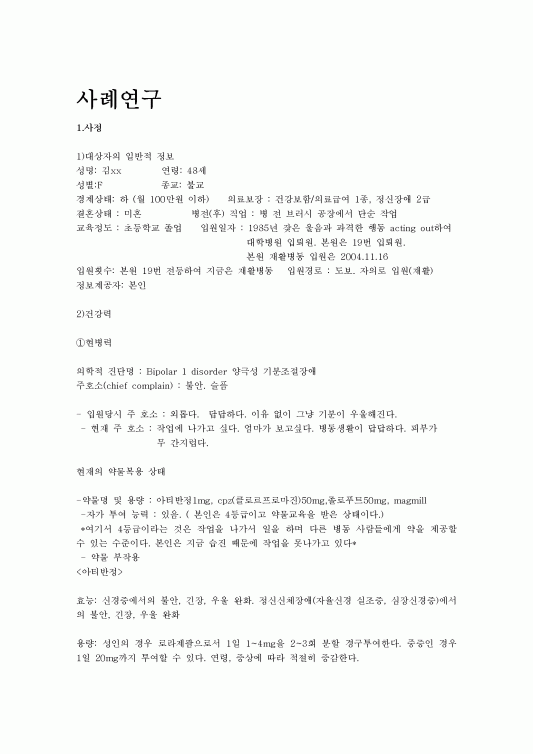 양극성 장애 케이스 스터디입니다