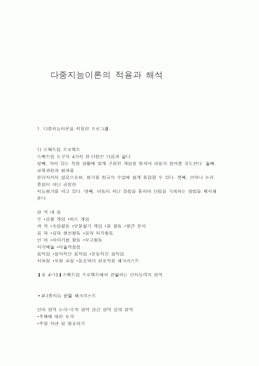 다중지능이론의 적용과 해석