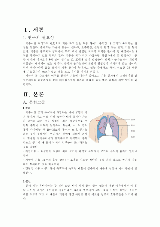 기흉환자간호 케이스 스터디 (spontaneous pneumothorax case study)
