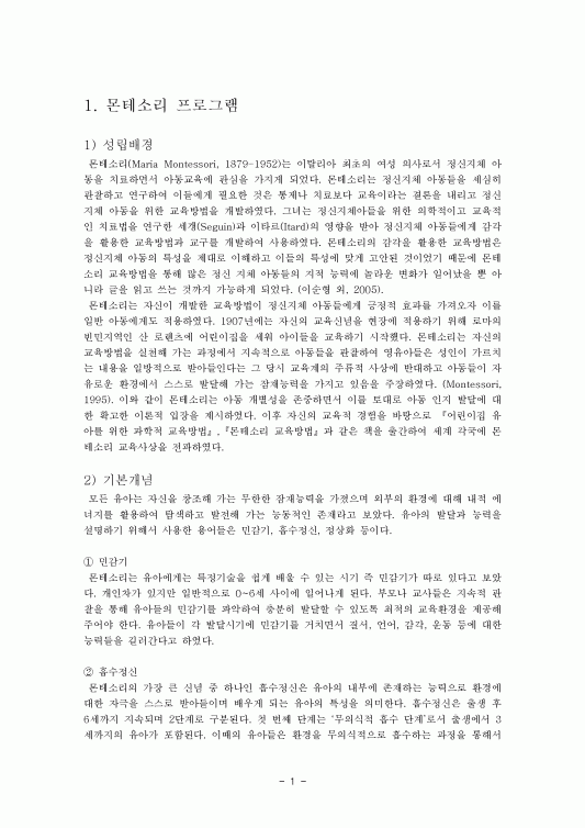 유아교육 프로그램 중에서도 현장에서도 사용되고 있는 몬테소리 프로그램