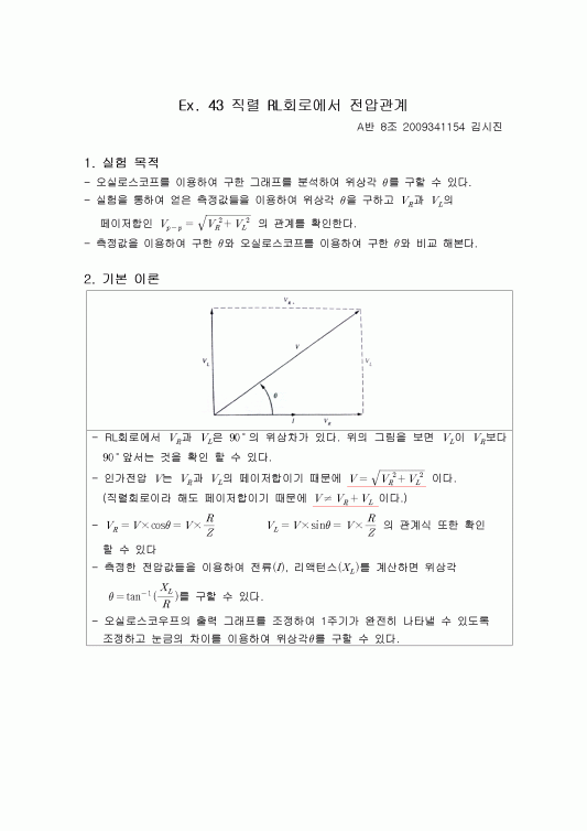Ex. 43.직렬 RL회로에서 전압관계