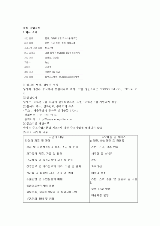 농심 기업분석 (기업 전체에 대하여 전반적으로 자세하고 체계적으로 분석)