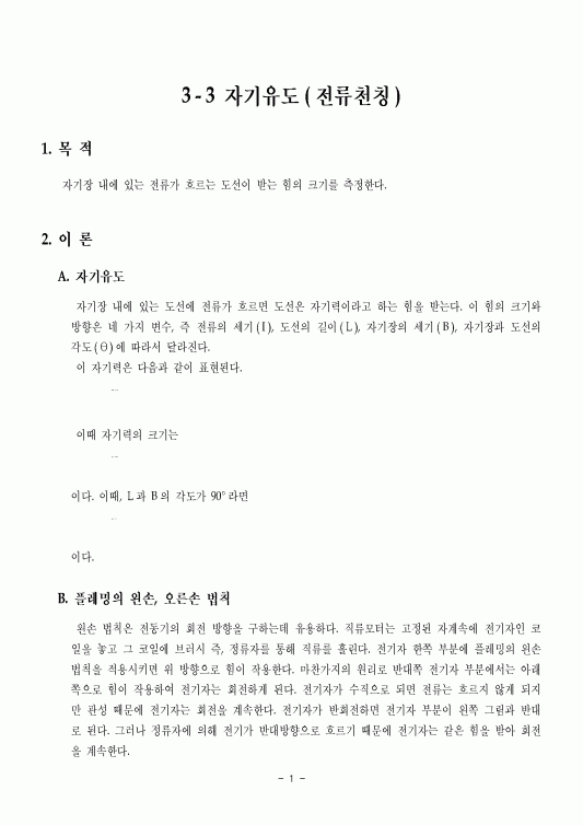 [물리학 실험] 3-3 자기유도(전류천칭)