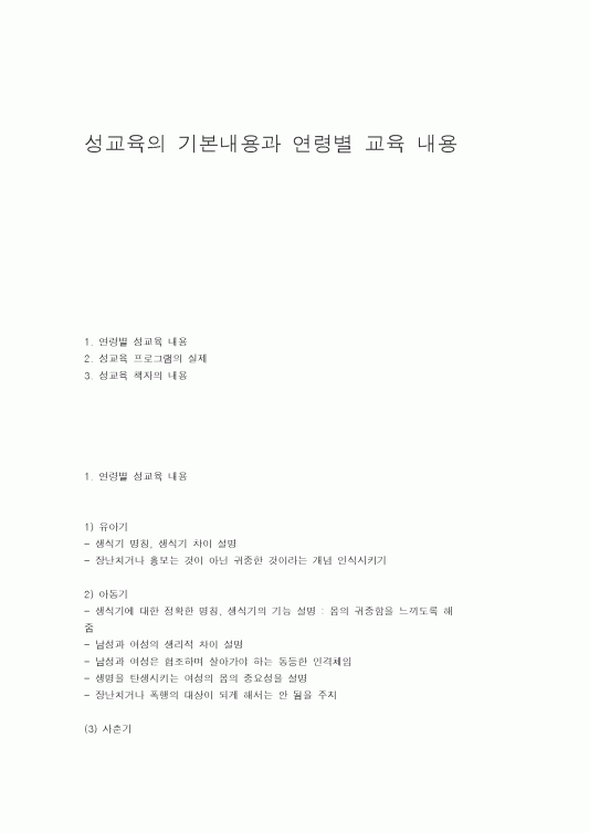 성교육의 기본내용과 연령별 교육 내용