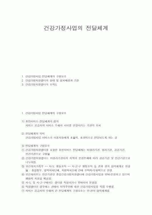 건강가정사업의 전달체계