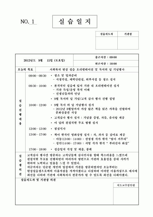 사회복지현장실습일지종합