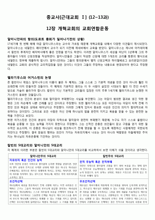 끊임없이 이어지는 진리 12~14장 정리 발표문 및 정리 (12장 개혁교회의 교회연합운동, 13장 종교개혁의 진전, 14장 보편적으로 확립된 개혁, 장로교회)