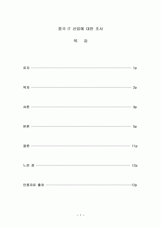 중국 IT 산업에 대한 조사