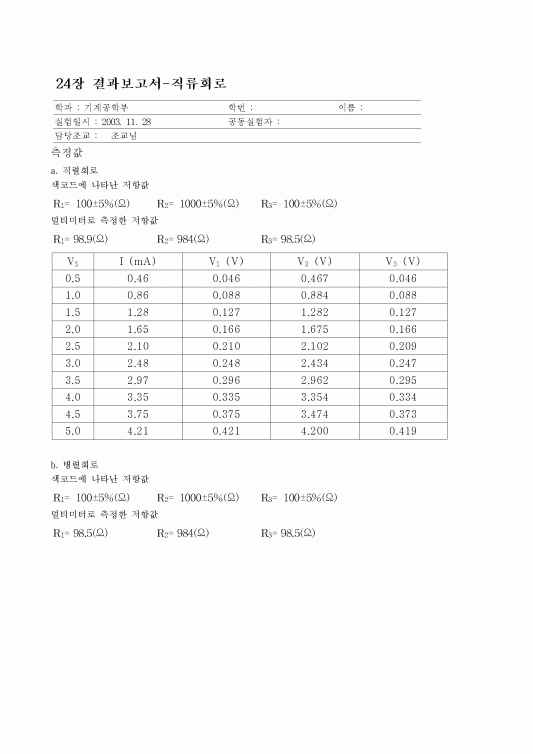 [기계공학] (결과) 직류회로