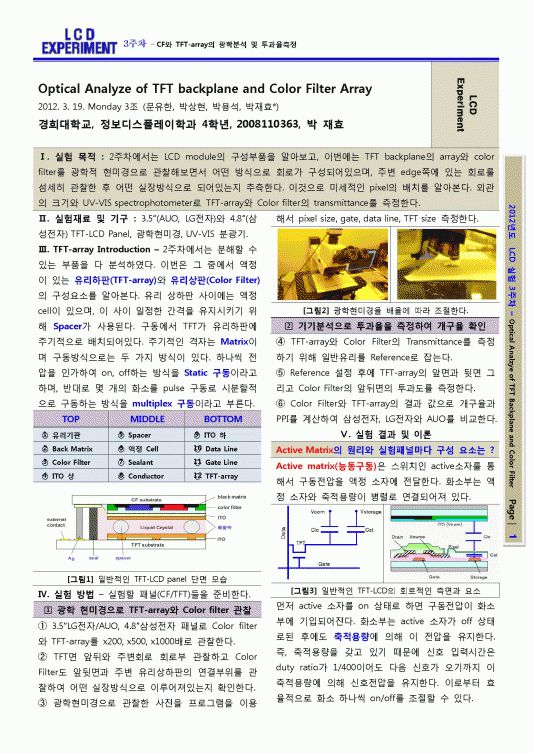 [Display 공학] TFT-LCD실험, 삼성,LG,AUO Panel의 분해 및 광학적 현미경으로 심층적분석