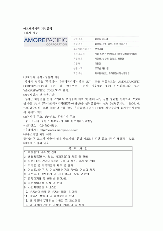 아모레퍼시픽 기업분석