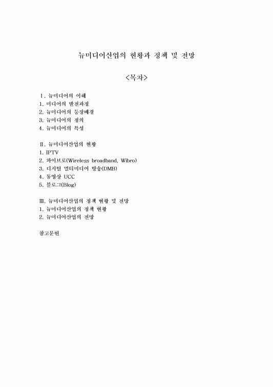 뉴미디어산업의 현황과 정책 및 전망
