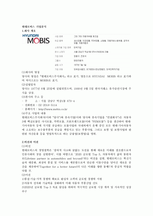현대모비스 기업분석