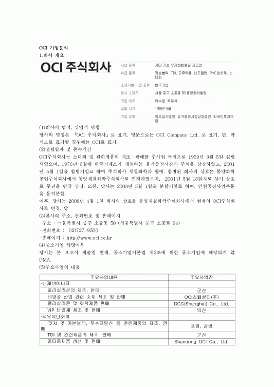 OCI 기업분석 레포트 자료
