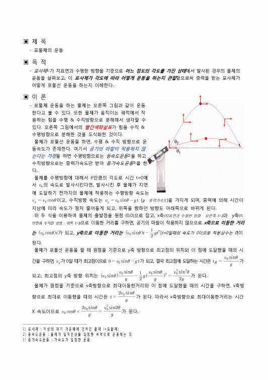 [물리학 및 실험] 포물체의 운동