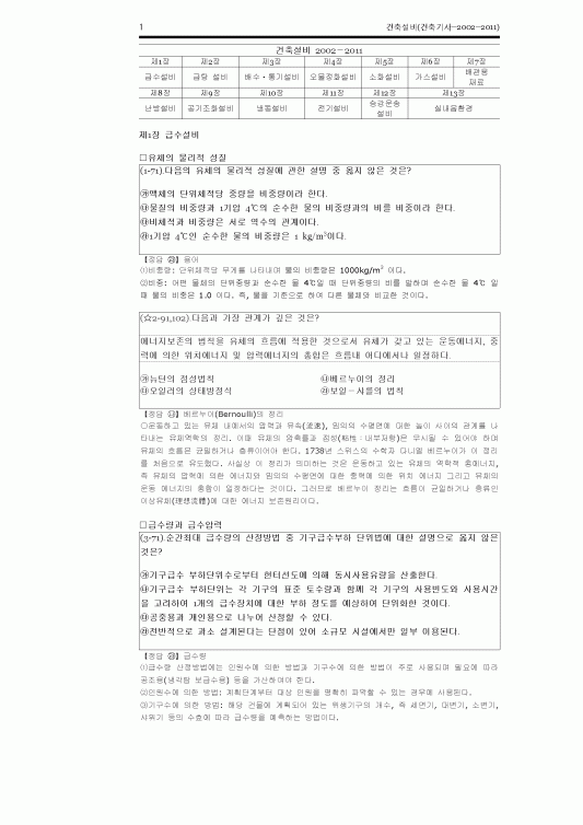 건축설비 건축기사 2002―2011 문제