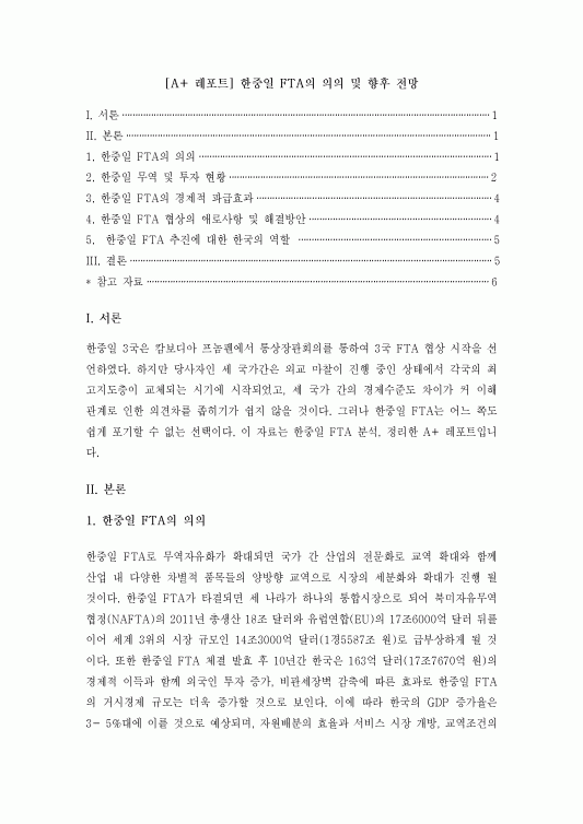 한중일 FTA의 의의 및 향후 전망, 한국의 역할에 대한 나의 의견