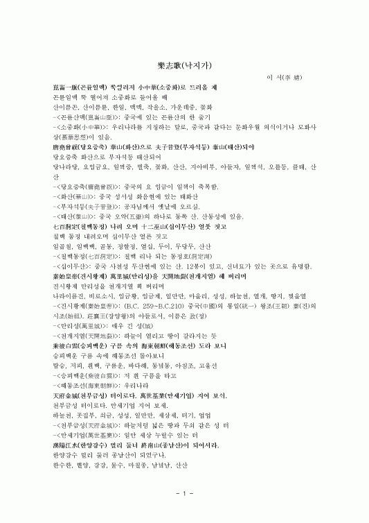 낙지가(樂志歌) _ 이서(李緖)