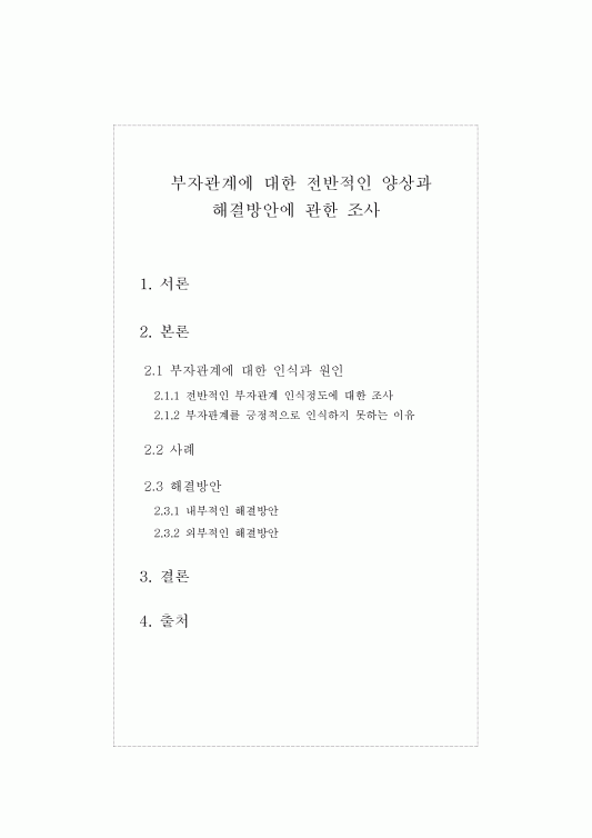 부자관계에 대한 전반적인 양상과 해결방안에 관한 조사