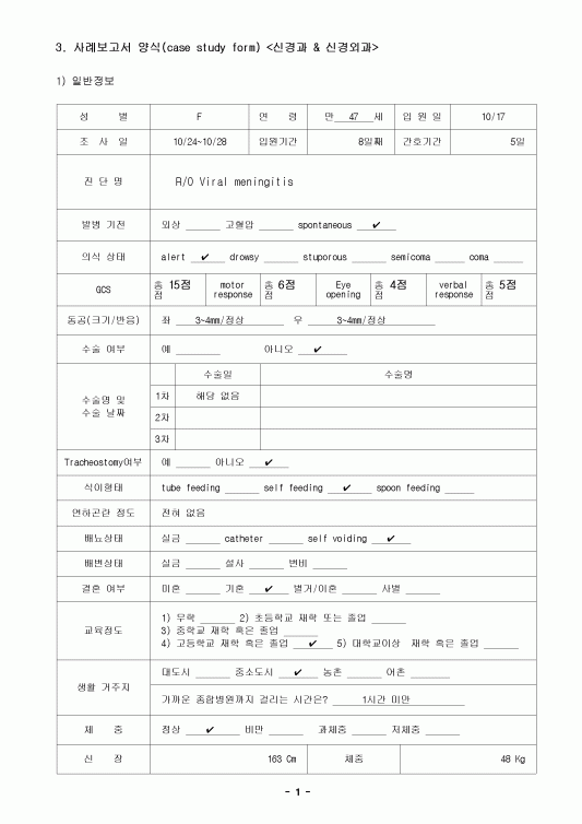 뇌막염 케이스 스터디, 간호진단