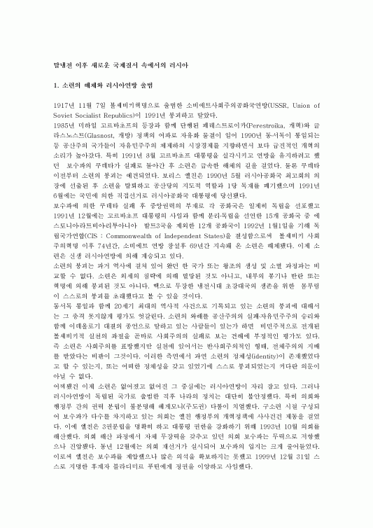 탈냉전 이후 새로운 국제질서 속에서의 러시아