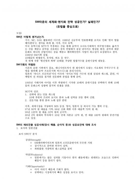 SM타운의 세계화-현지화 전략 성공인가 실패인가