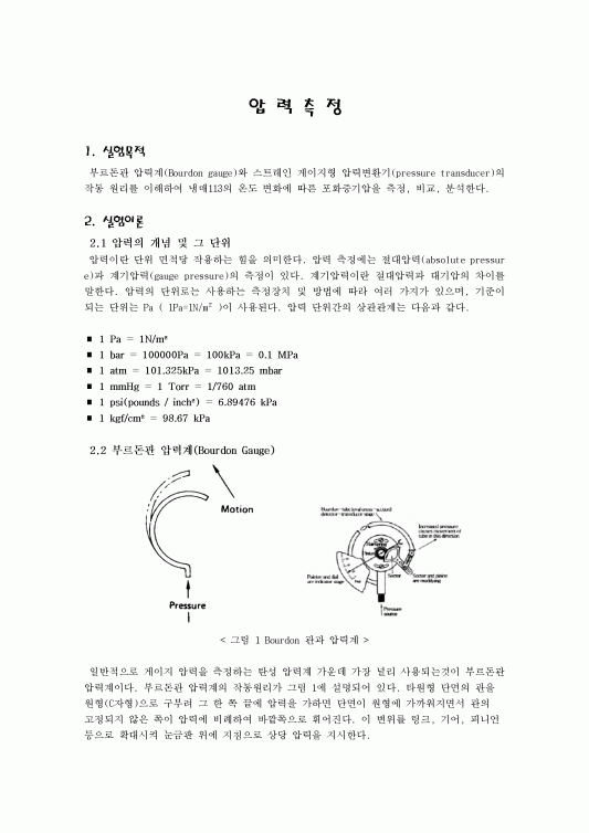 (홍익대학교) 계측 및 신호처리 - 압력측정