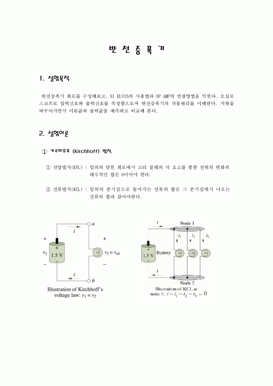 (홍익대학교) 계측 및 신호처리 - 반전증폭기(inverting amplifier)