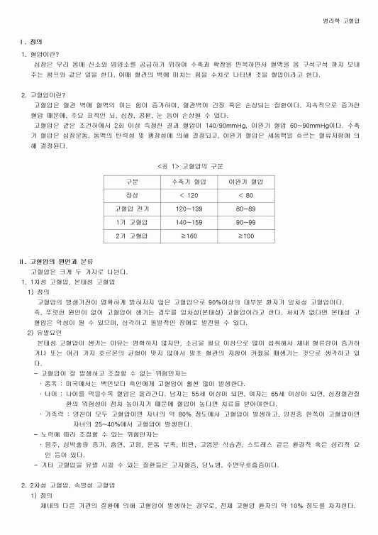 병리학 - 고혈압에 대해서