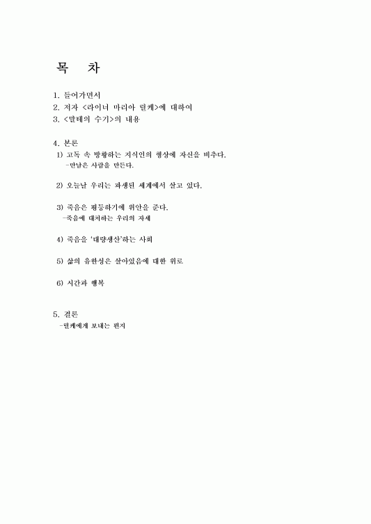 [독후감상문] 라이너 마리아 릴케의 말테의 수기를 읽고
