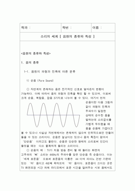 소리의 세계 [ 음원의 종류와 특성 ]