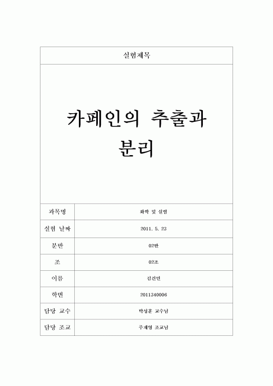 카페인의 추출과 분리 - 화학실험
