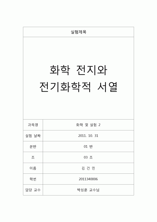 화학 전지와 전기화학적 서열