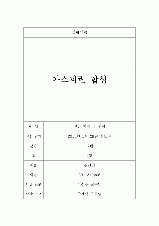 화학결과보고서 3장 아스피린의 합성
